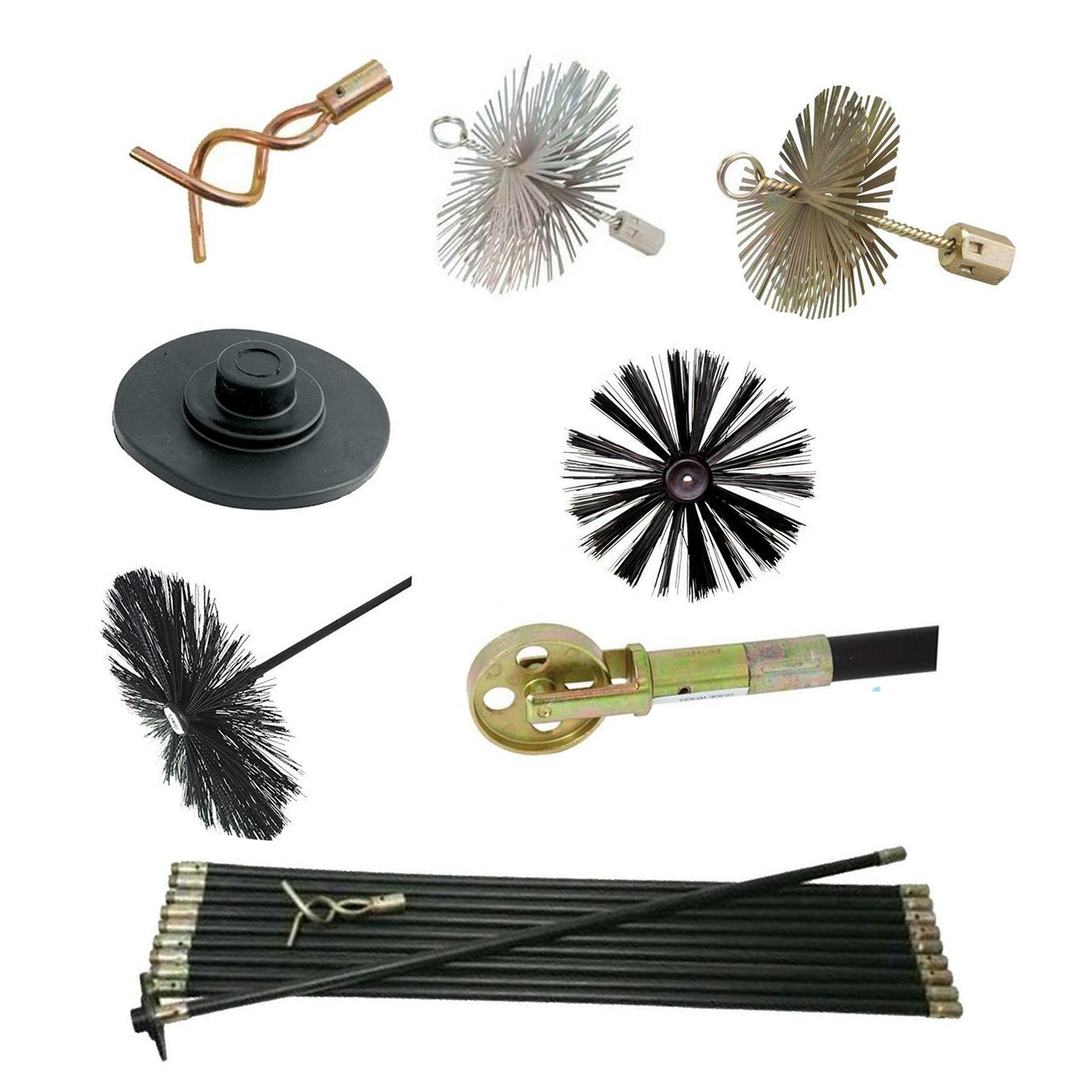 DRAIN ROD RODS SET FLUE CHIMNEY DRAIN BRUSH WORM SCREW PLUNGER DROP ...