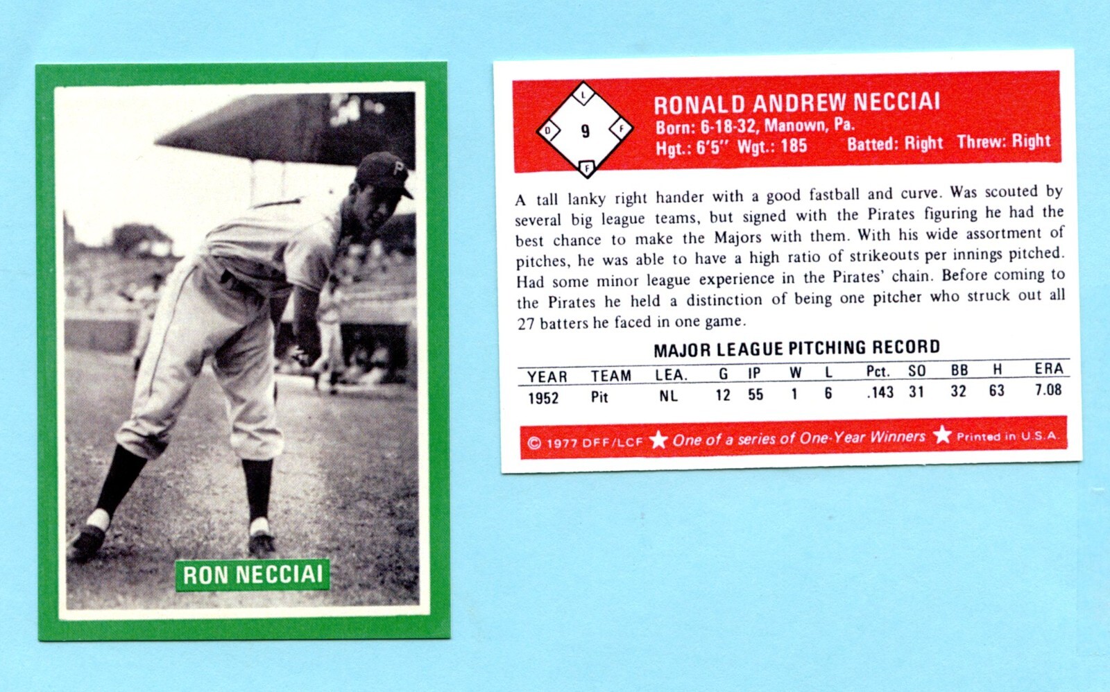1979 One Year Winners Baseball card # 9 Ronald Necciai -- Pittsburgh ...