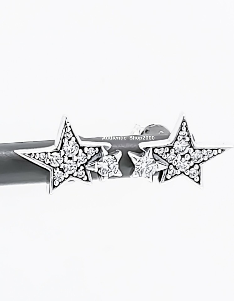 NEW 100% Authentic PANDORA Sparkling Pavé Star Necklace Stud Earring ...