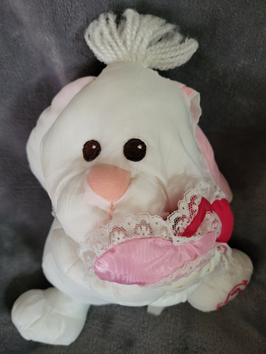 Vintage Fisher Price 1988 Puffalump White Bunny Rabbit w/ Pink Hearts ...