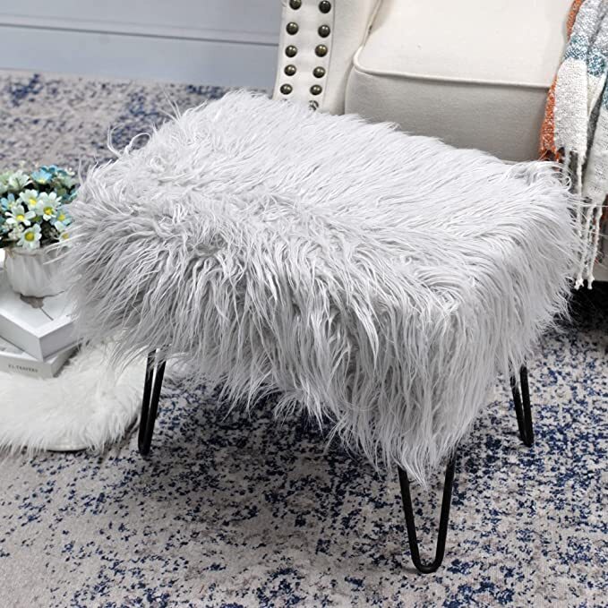 Fluffy Mongolian Faux Fur Ottoman Bench for Modern Living Room Home ...