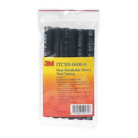 3M- Heat Shrink Heavy-Wall Cable Sleeve ITCSN-0400-6"-Black-12-3 Pc Pks ...