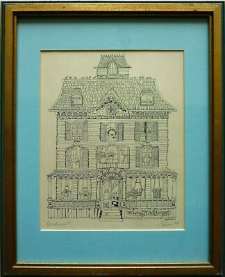 Vintage Signed Caron Turk "Welcome" Doll House Drawing Art Print | eBay