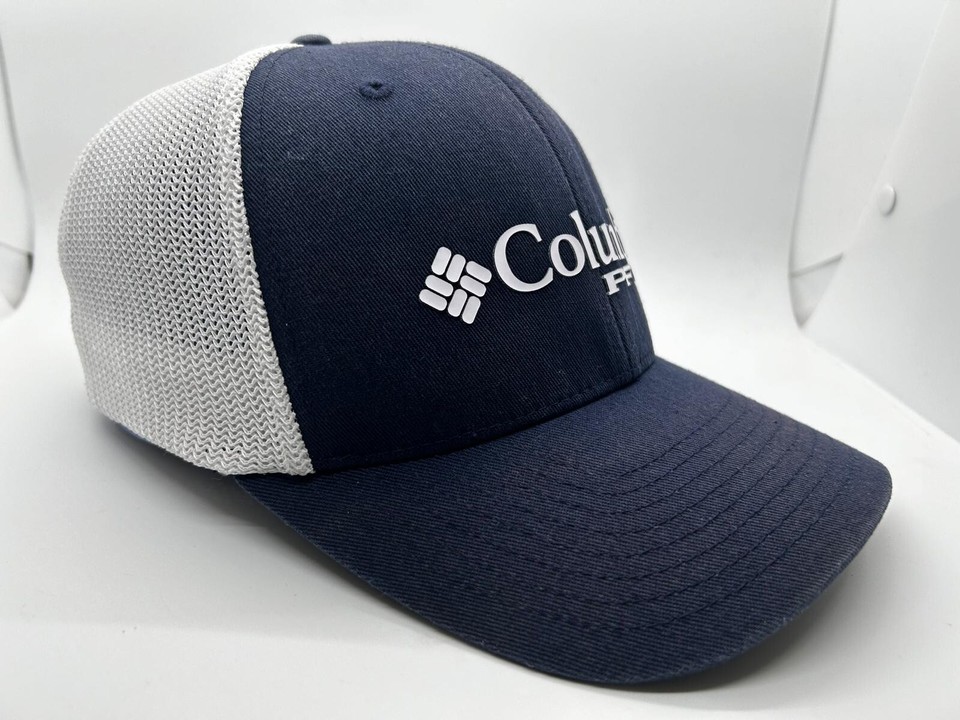 Columbia PFG Cap Hat Flex Fit Adult One Size Blue White Mesh Fishing | eBay