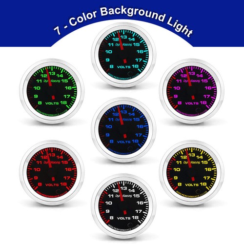 2" 52mm Pointer 7 Colors LED Car Volt Meter Voltmeter Voltage Gauge 8 ...