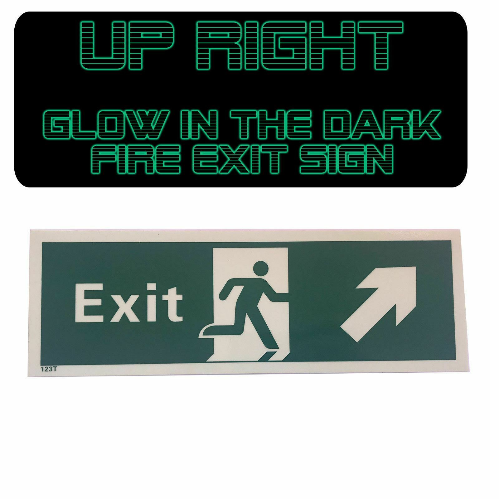LARGE GLOW FIRE EXIT SIGN Directional Signs Bright Arrows luminescent ...