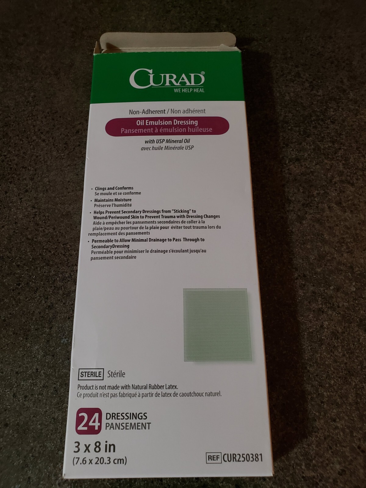 Curad Mineral OIL EMULSION DRESSING 3" x 8" Gauze Bandage Non Adherent ...