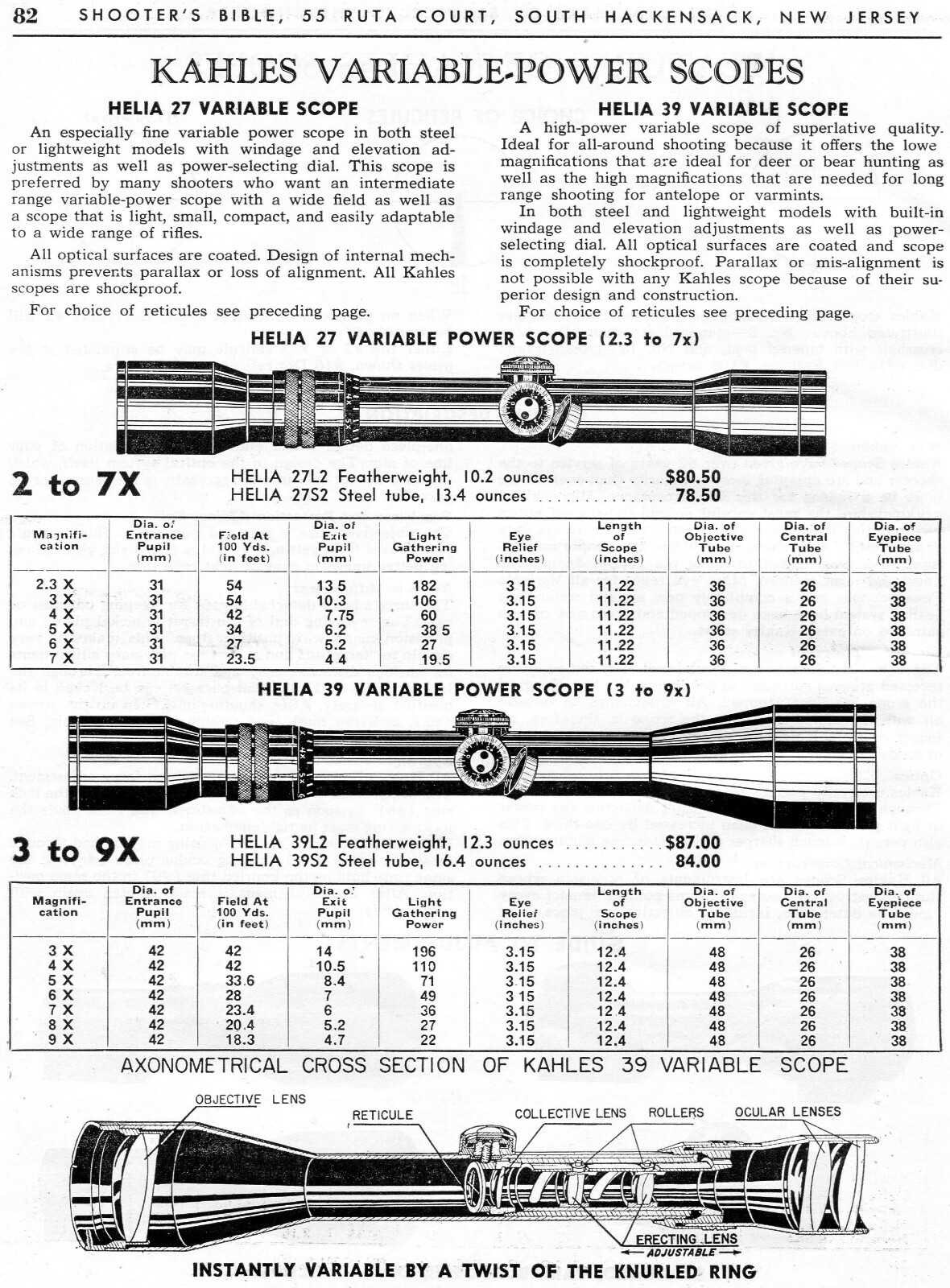 1963 Print Ad of Kahles Variable Power Helia 27 & 39 Rifle Scope ...