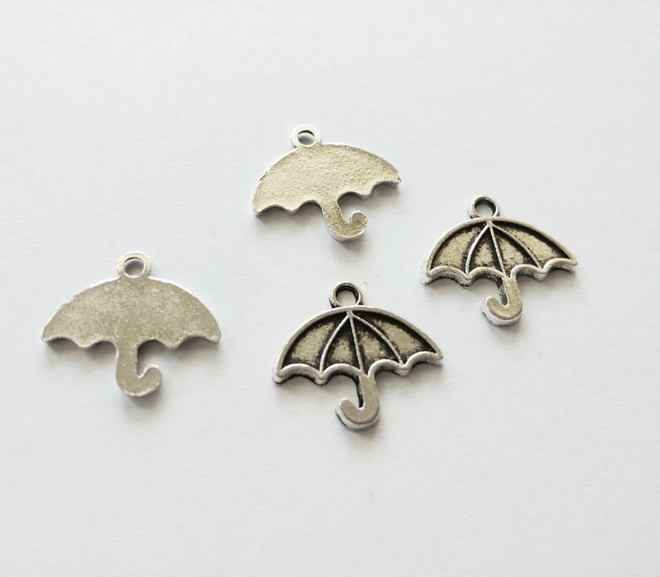 20 Umbrella Charms Bulk Antiqued Silver Rainy Day Pendants Weather ...