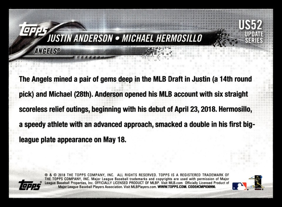 Justin Anderson Michael Hermosillo 2018 Topps Update #US52 Angels ...