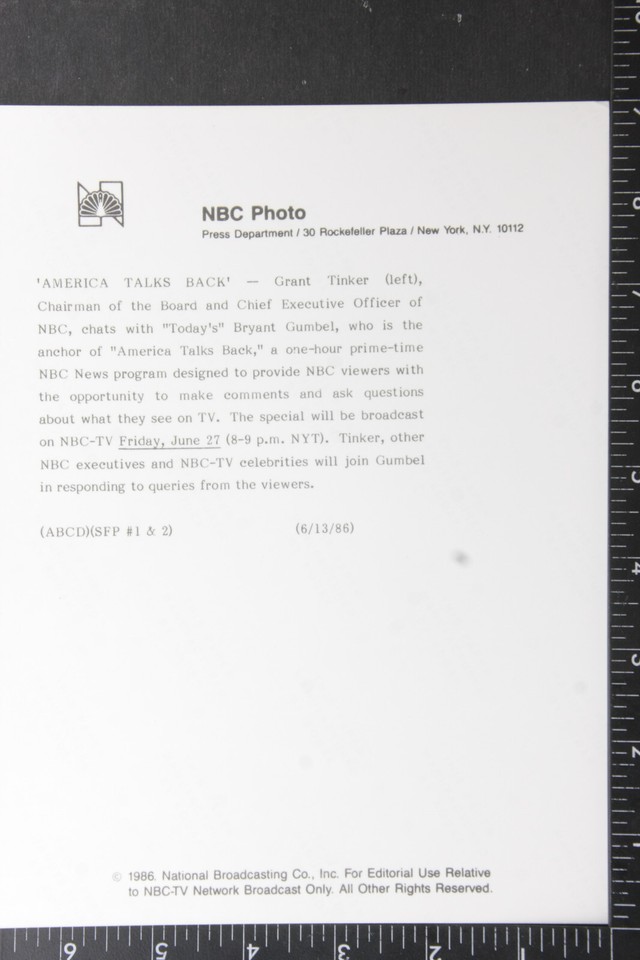 Grant Tinker bryant Gumbel in America talks Back - NBC 1986 Promo Photo ...