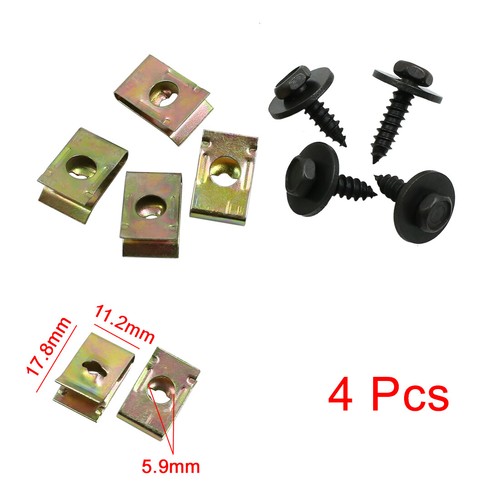 4pcs Metal U Type Clip With Screw Car Fender Door Trim Panel Nuts