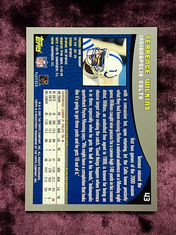 Terrence Small 2001 Topps Gold Foil #43 Indiana Colts Legend Jersey UVA ...