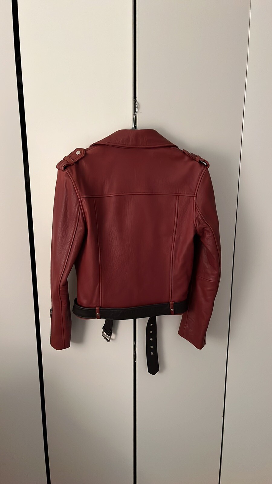 MAJE leather Jacket. Red With Dark Brown Belt. Size F… - Gem