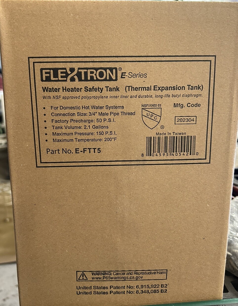 FlexTron E-Series Water Heater Safety Tank E-FTT5 Thermal Expansion 2.1 ...