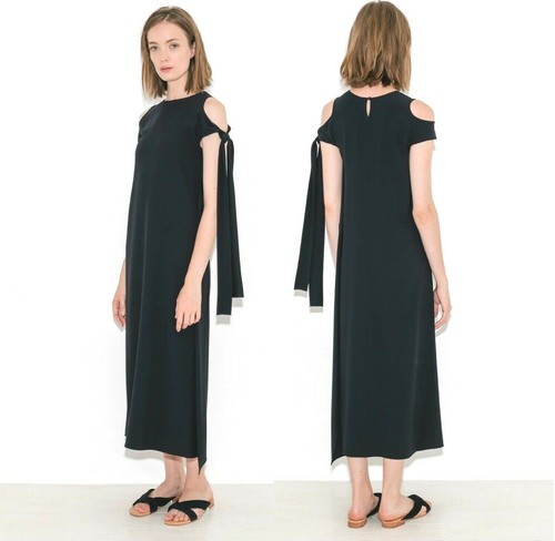 HELMUT LANG MIDI/MAXI Dress Women's XS SLEEVE TIE CREPE SIDE RUFFLE ...