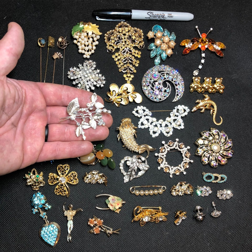 PINS BROOCH VINTAGE COSTUME LOT HIGH END CRYSTAL RHINESTONE #33Z | eBay