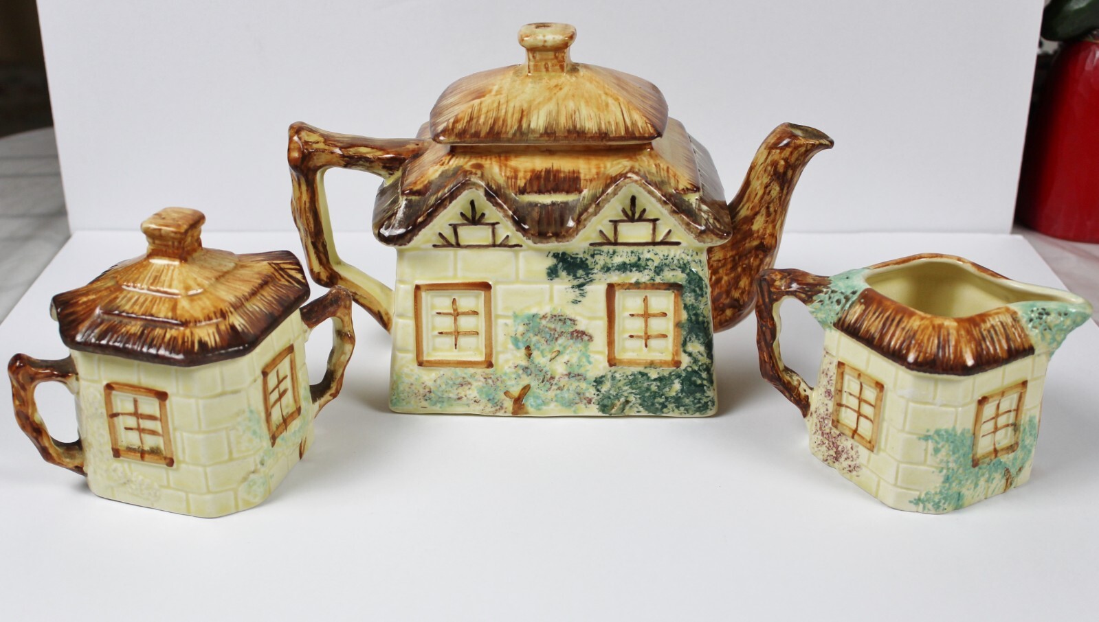 Vintage Keele St. Pottery England Teapot, Creamer & Sugar Bowl Cottage ...