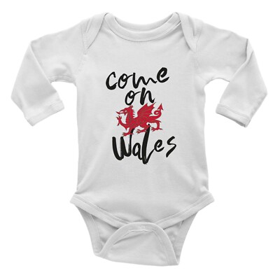 Come on Wales Welsh Dragon Football Baby Grow L-Sleeve Vest Bodysuit ...
