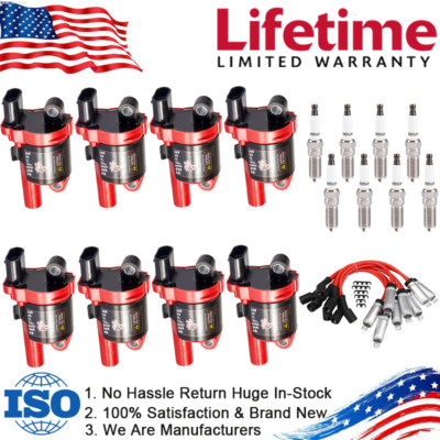 8Pack Ignition Coil+Spark Plug+Wire Set For Chevy Silverado 1500 GMC ...