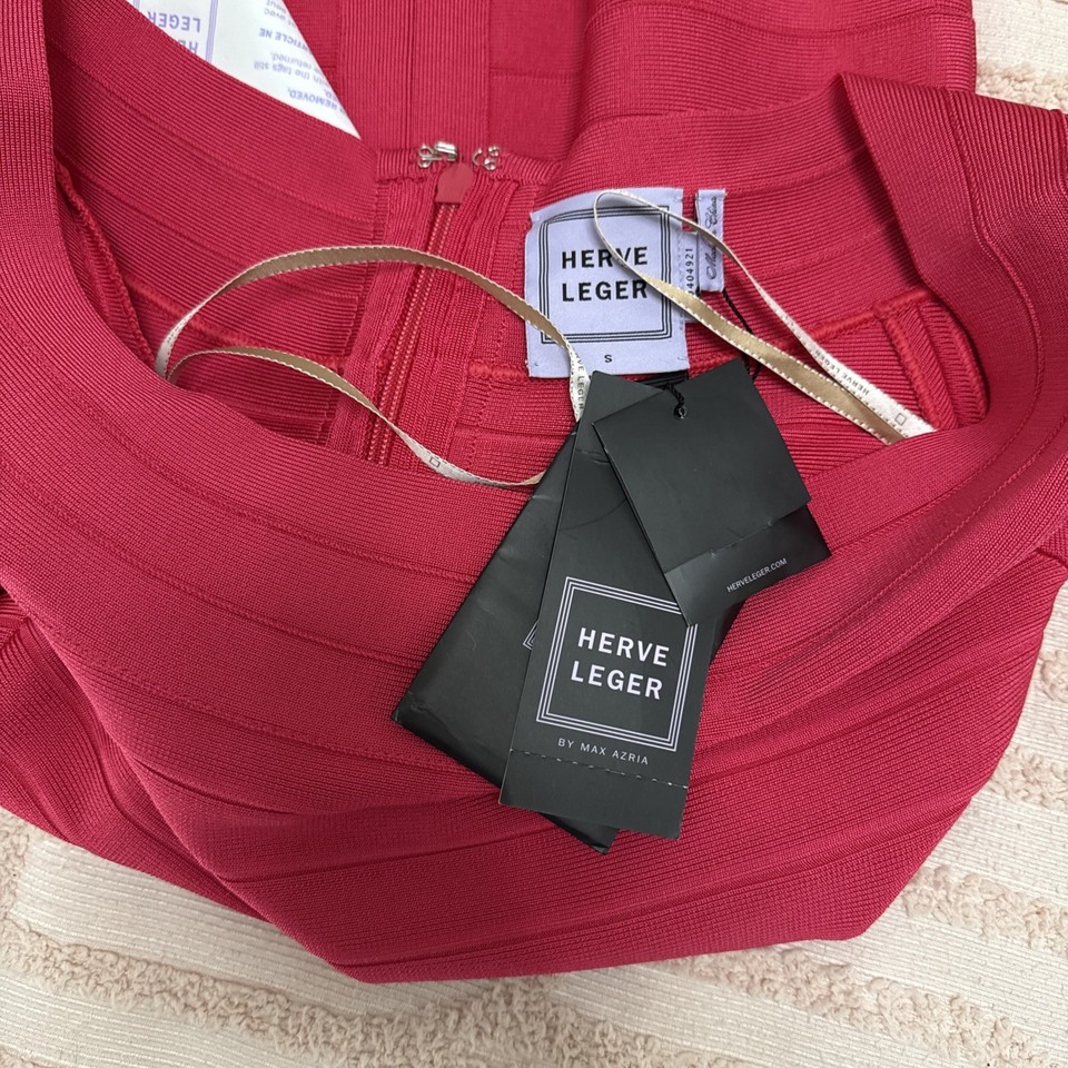 $1290 NWT HERVE LEGER BY MAX AZRIA AUTHENTIC LIZA ROSE RED BANDAGE DRESS SMALL S | eBay