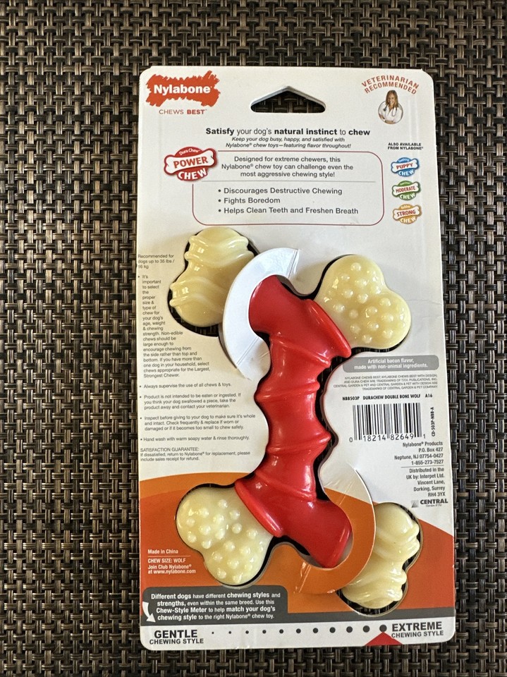 Nylabone Double Bone DuraChew Bacon Flavor Wolf Sz Chew Toy For Dogs Up ...