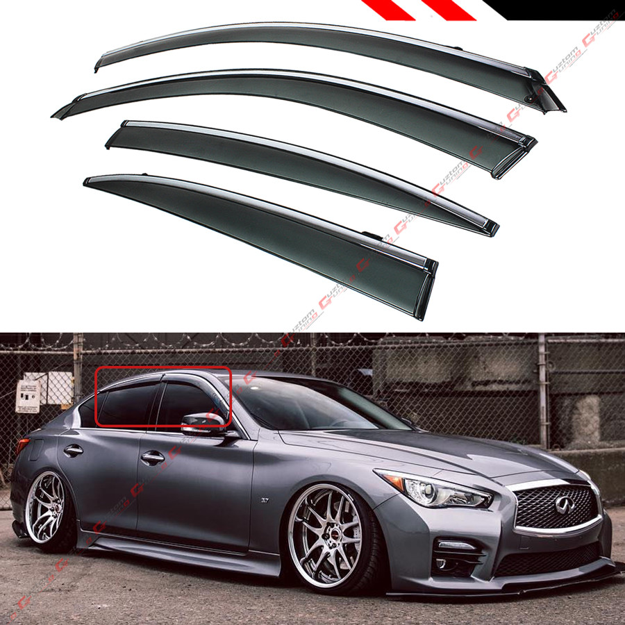 FOR 2014-2024 INFINITI Q50 VIP CLIP-ON SMOKE TINTED WINDOW VISOR W ...