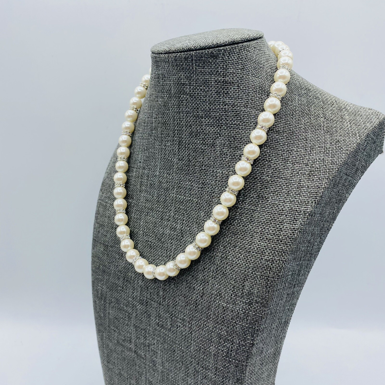 Faux Pearl Rhinestone Bead Necklace 14” - 16” Classic Elegant | eBay