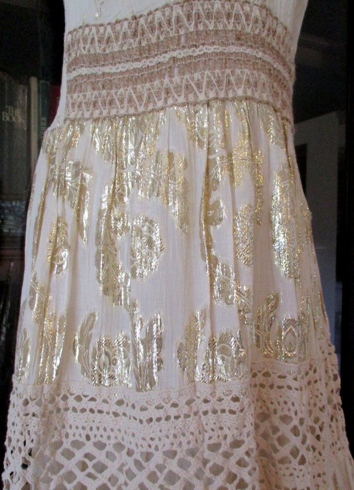 NWT Anthropologie Me 2 Magic Ivory Gold Lurex Crochet Raffia Maxi Dress ...