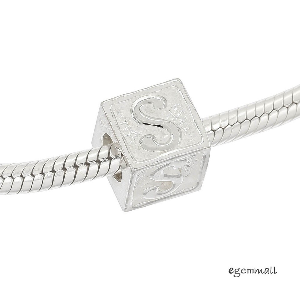 1 Sterling Silver Alphabet Initial Letter Cube Charm Bead Fit European ...