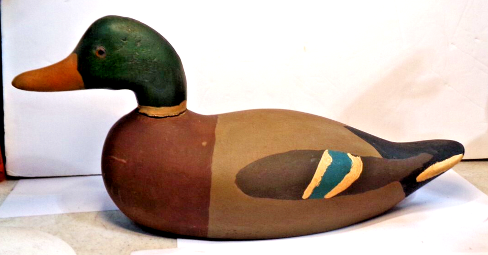 Vintage WOODEN DUCK DECOY - unrecognized mark on bottom - 14" long | eBay