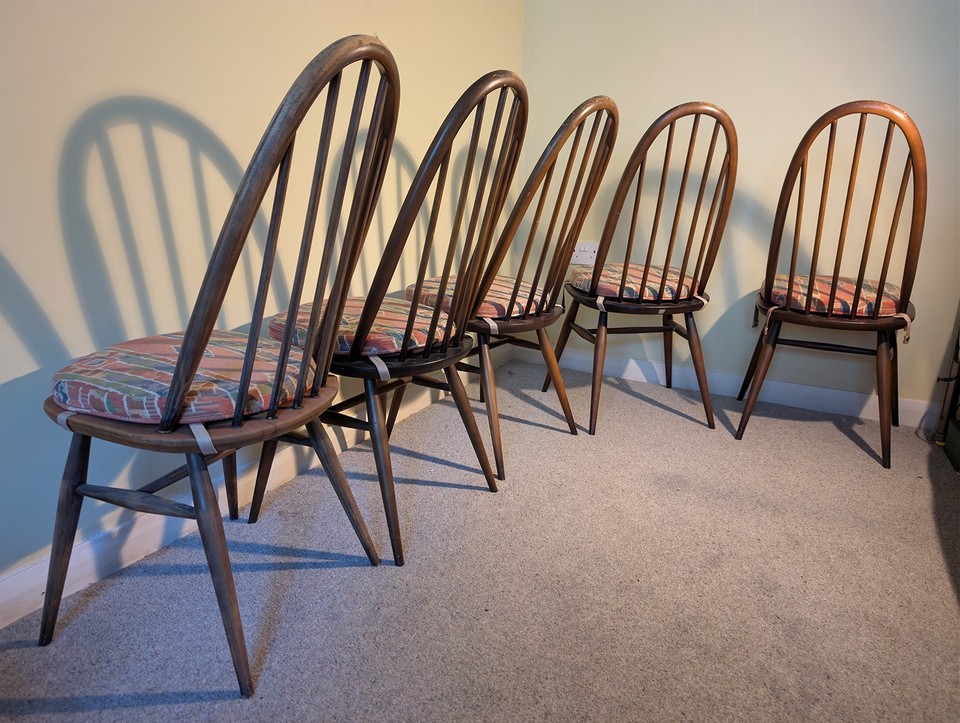 Set of Five Ercol 365 Dining Chairs / Ercol High Back Quaker Chairs ...
