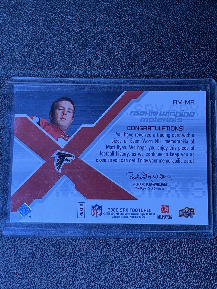 2008 Upper Deck SPX MATT RYAN Rookie Winning Materials Jersey Card RC ...