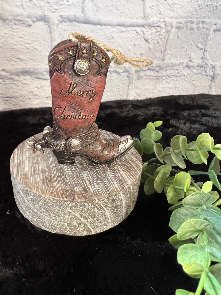 Western Cowboy Boot Spur Christmas Ornament Resin Merry Christmas Red 3 ...