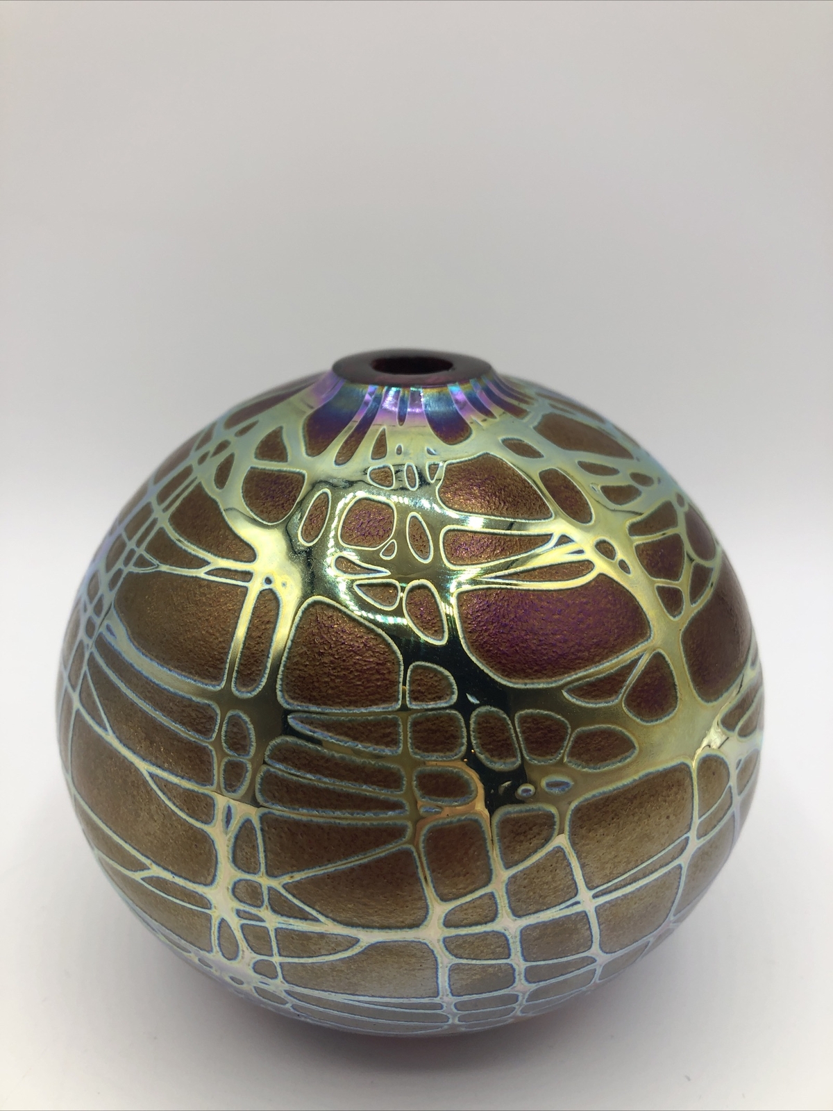 Stuart Abelman Art Glass 1999 Iridescent Oil Lamp Vase Signed ...