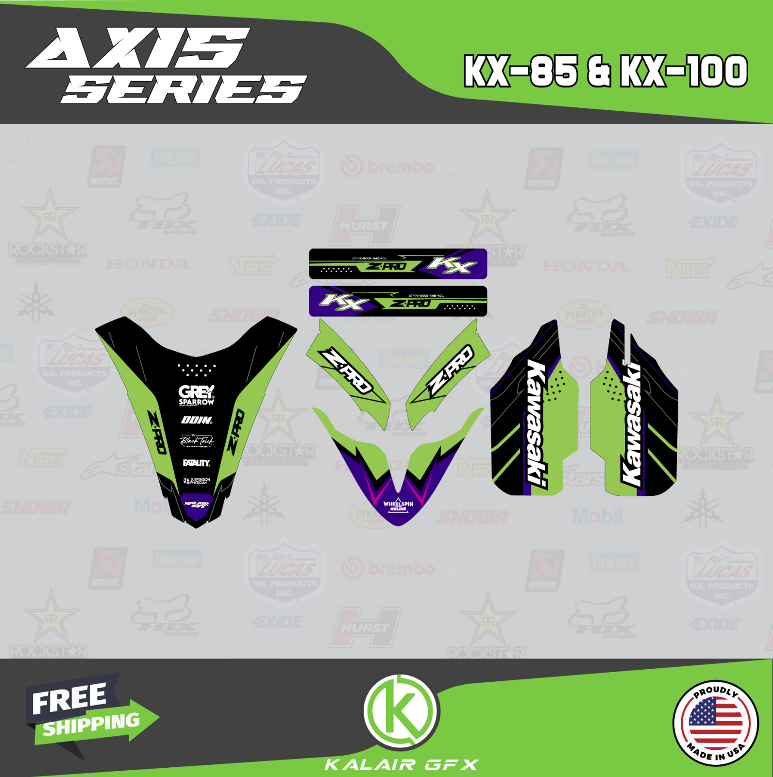 Graphics Kit for Kawasaki KX85 KX100 (2014-2021) KX 85 KX 100 Axis ...