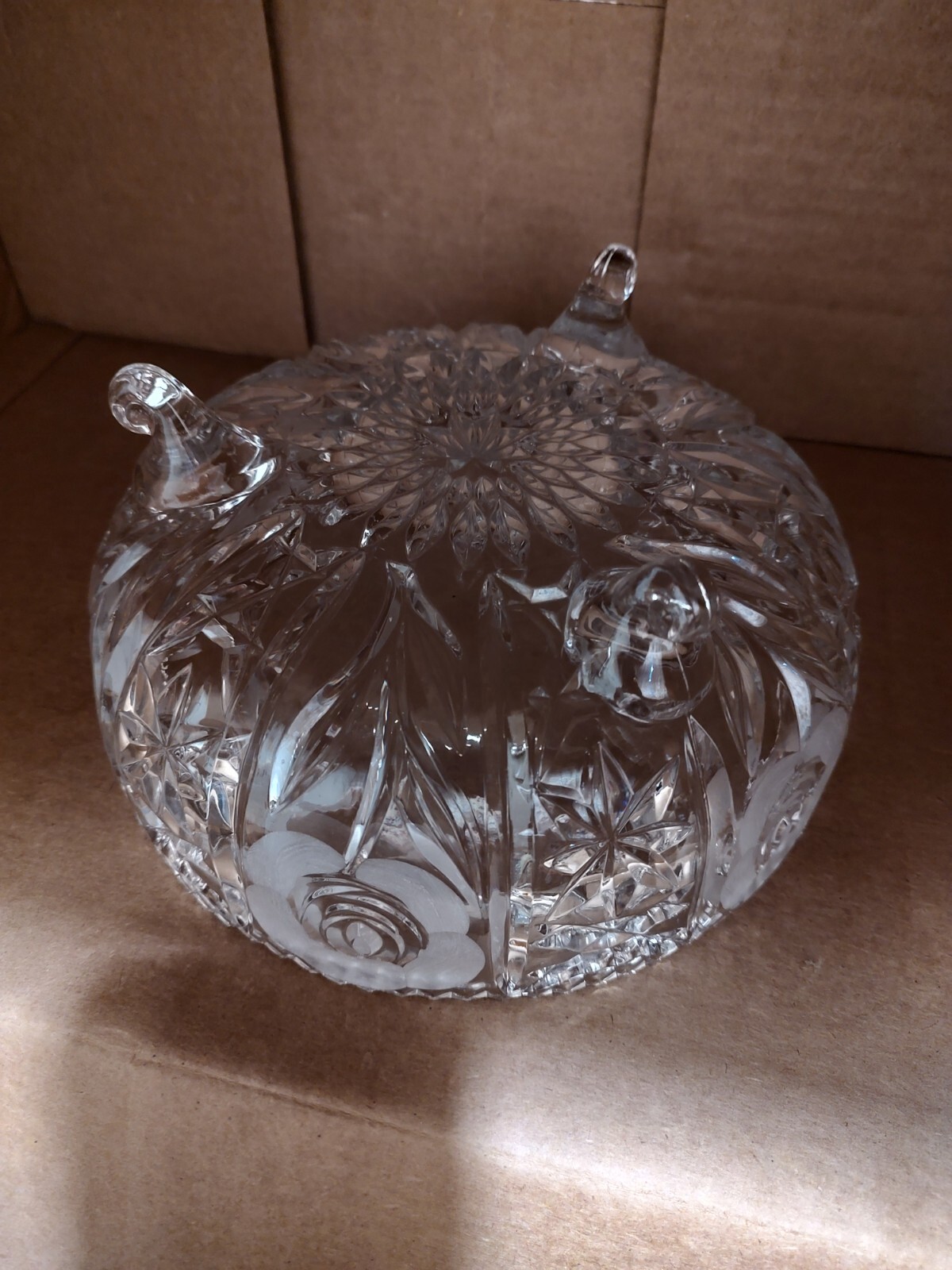Vintage Crystal Cut Glass Bowl With Etched Roses, Curled Cornucopia ...