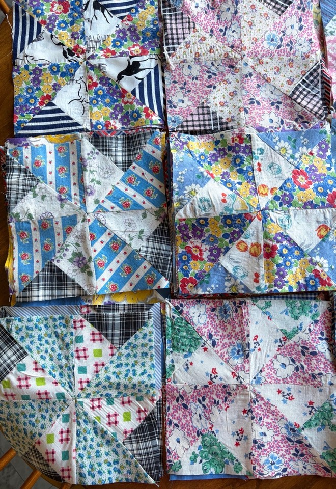 77 Vintage Cotton Quilt Blocks, Feed Sack, Calico Windmills 8.5 x 8.5 ...