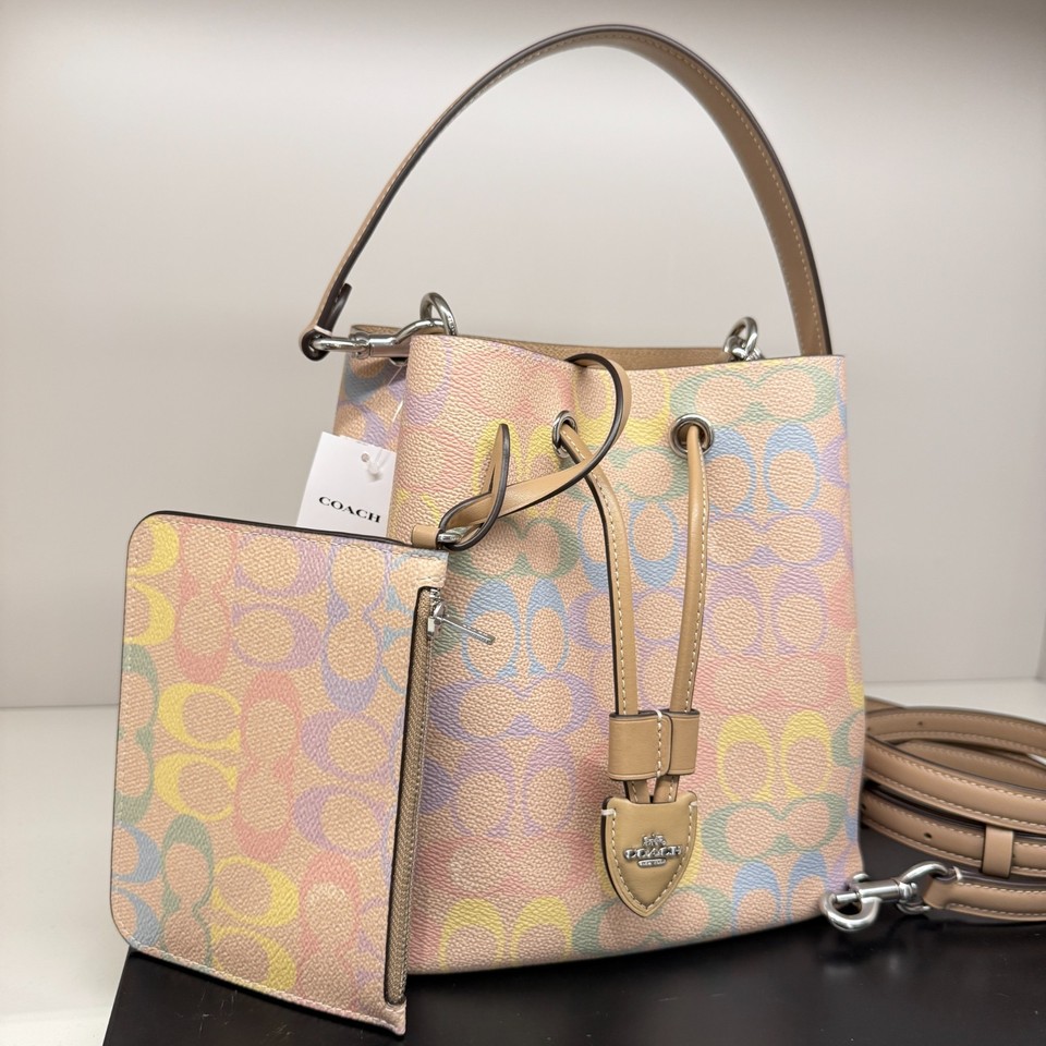 Coach Rowan Bucket Bag In Rainbow Signature Canvas CDA92 Sand Multi | eBay