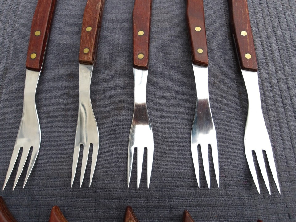 Vintage FRIAR Steak Knives & Forks With Wooden Handles - 10 Items ...
