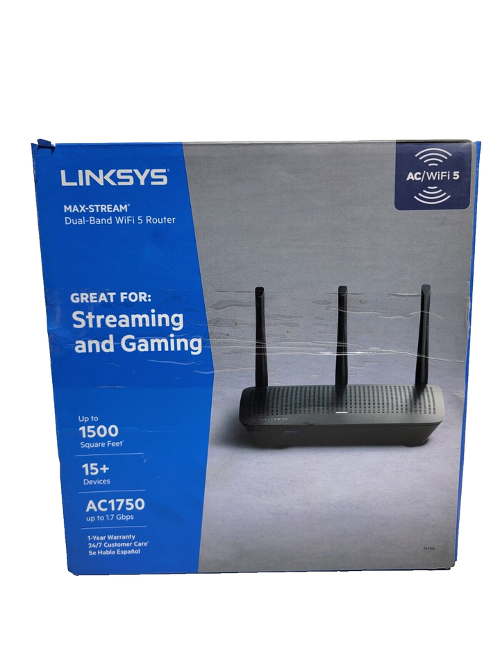 NEW Linksys MAX-STREAM EA7250 AC1750 Dual-Band 1.7 Gbps WiFi 5 Router ...