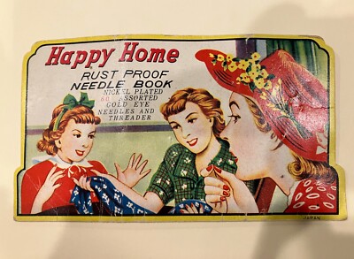 Vintage Happy Home Rust Proof Needle Book Nickel Plated Gold Eye Sewing ...