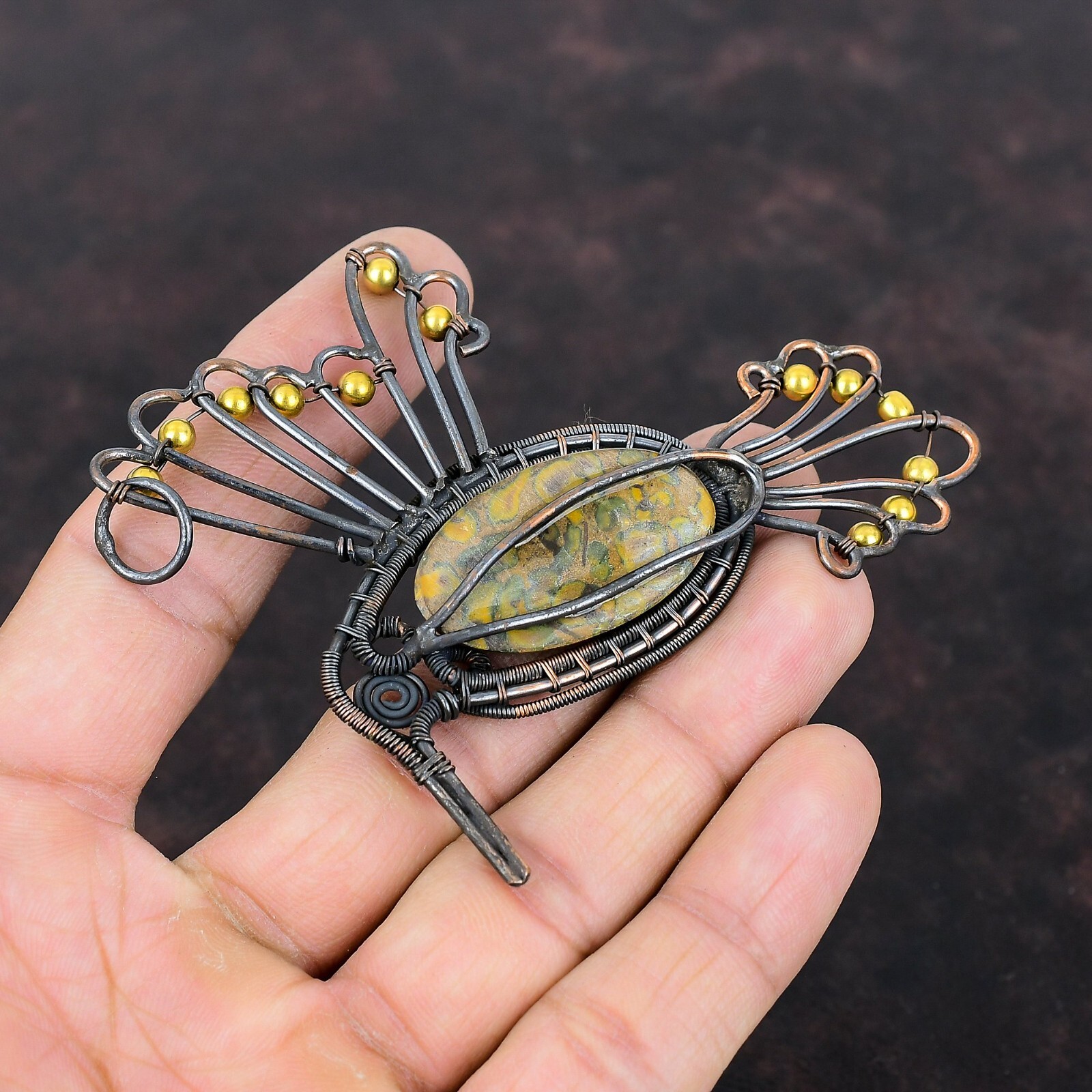 Fruit Jasper Wire Wrapped Bird Pendant Handcrafted Copper Partywear 4. ...