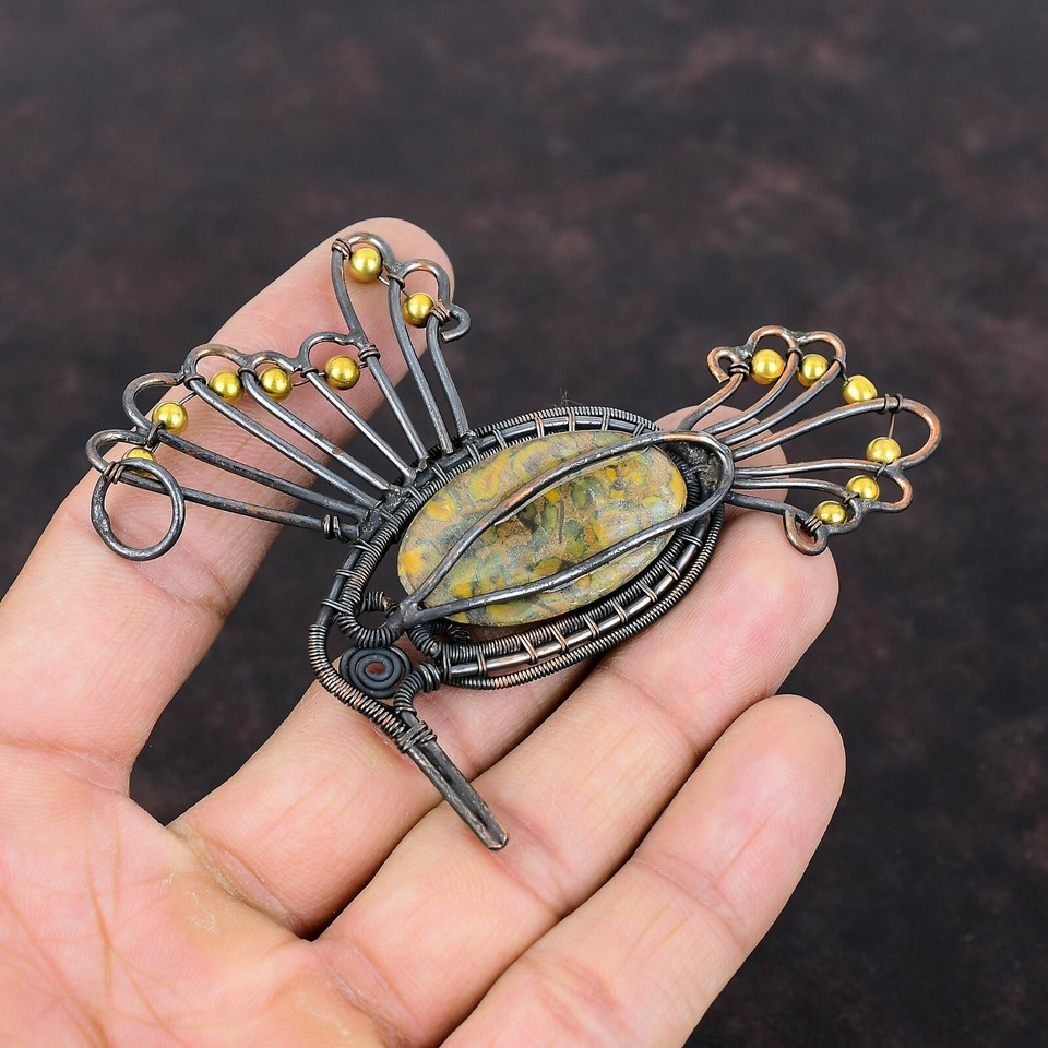Fruit Jasper Wire Wrapped Bird Pendant Handcrafted Copper Partywear 4. ...