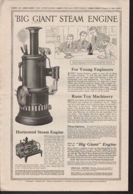 1920 BIG GIANT STEAM ENGINE TOY MACHINE POWER COMPANION BOY SCIENCE AD ...