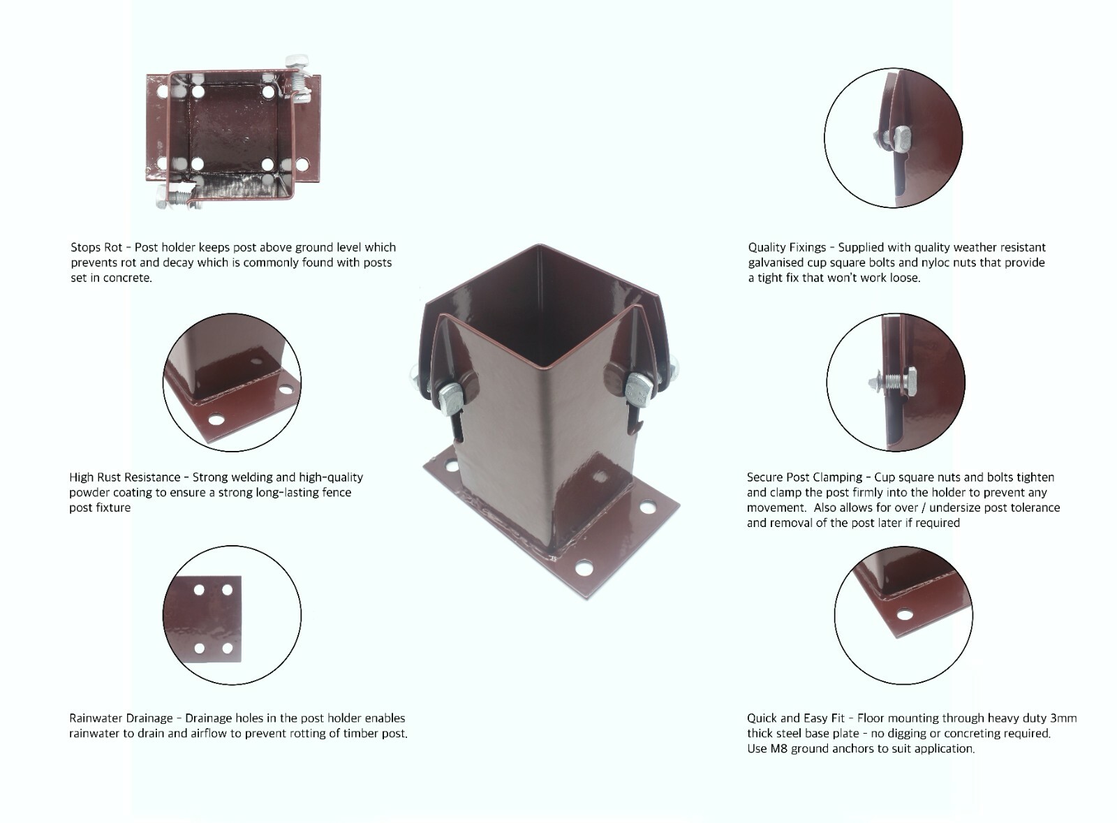 Fence Post Spike Shoe Post Bracket Holder Bolt Down 50/75/100mm Garden ...