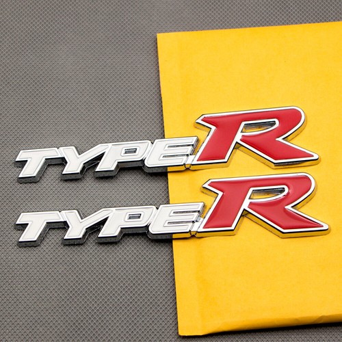 2Pcs Metal White & Red Type-R Badge Car Sport Emblem SI Rear Trunk ...