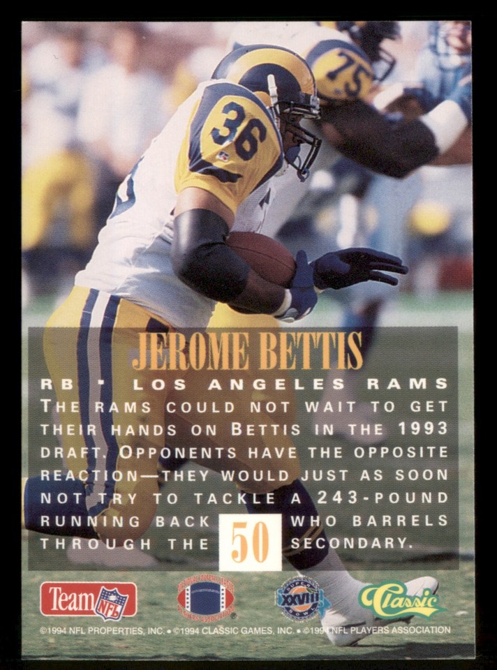 Jerome Bettis - 1994 Classic NFL Experience #50 - Los Angeles Rams | eBay