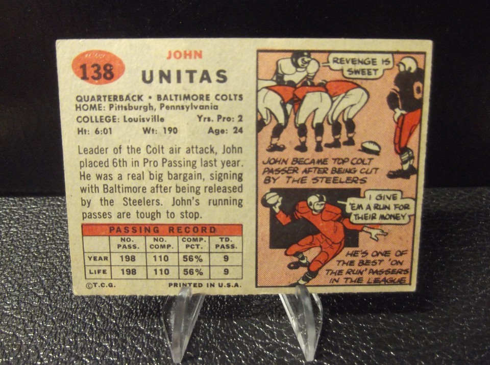 1957 Topps #138 Johnny Unitas ROOKIE CARD Baltimore Colts HOF | eBay