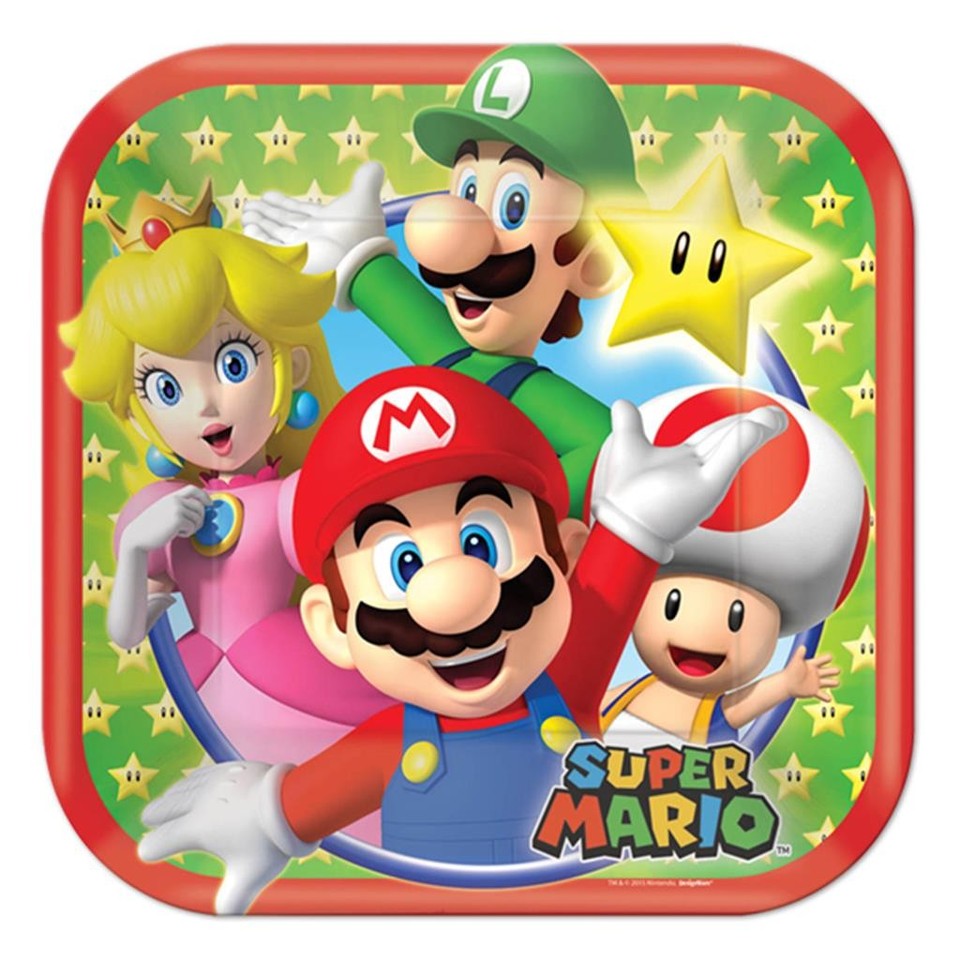 Super Mario Brother Square Dessert Plates Birthday Party Supplies 8 Per ...